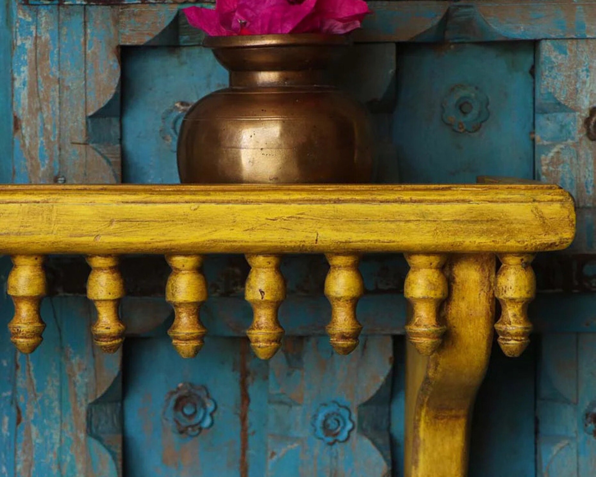 Indian Kachh Wooden Wall Shelf in Solid Hard Wood Vintage Style Rustic ...