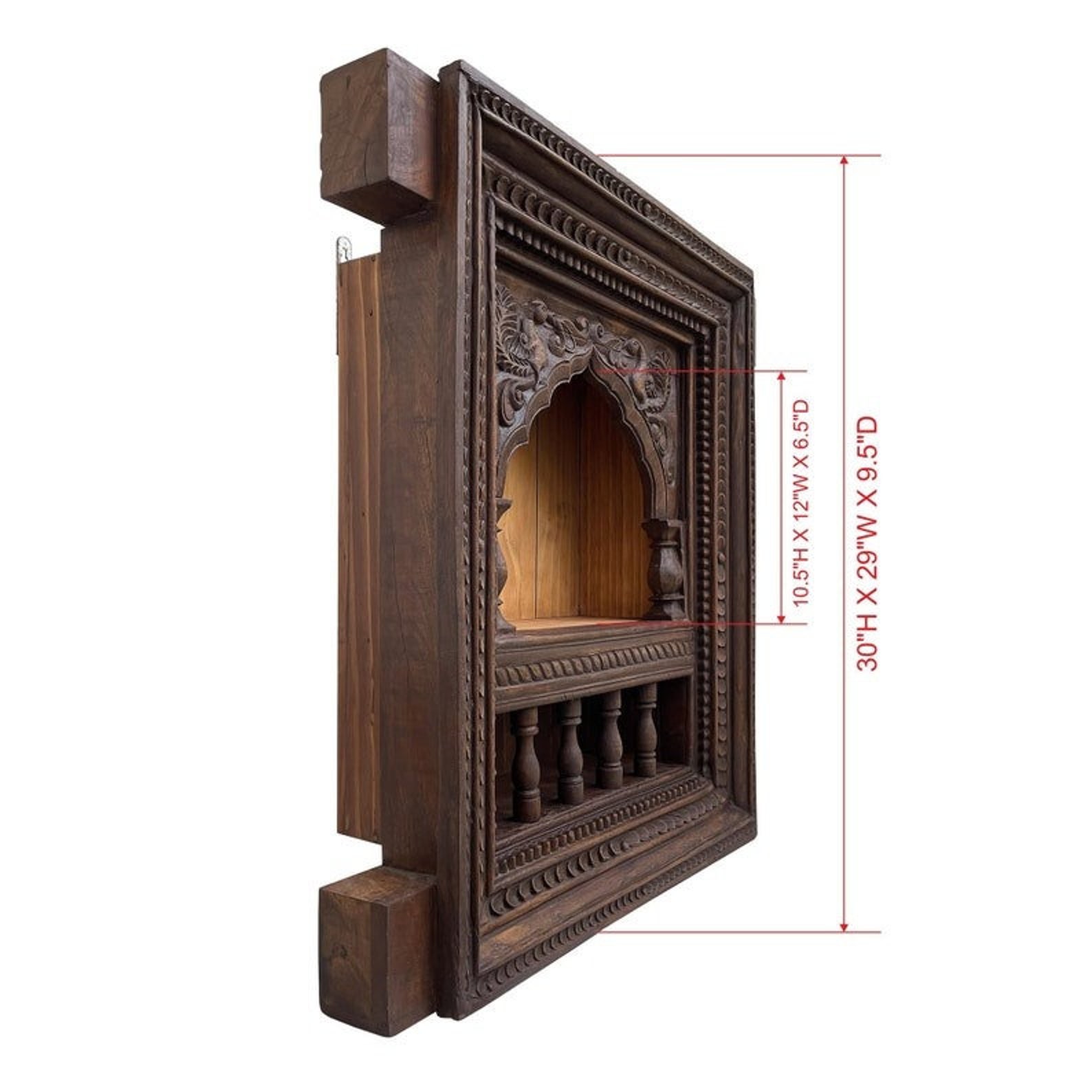 Handcrafted Indian Jharoka Mandir Wall Shelf Vintage Carved Wooden Wall ...