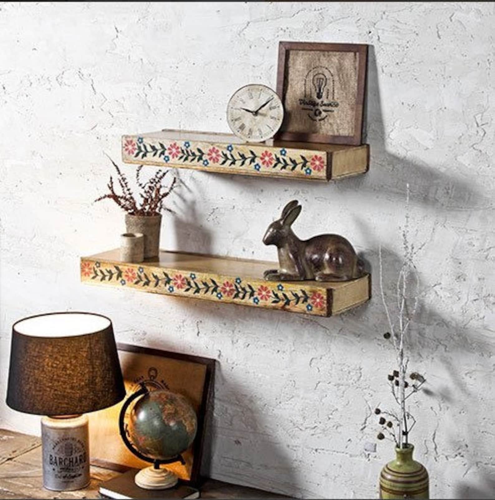 Set of Wall Shelves Handmade Indian for Living Room Decor Wall Bracklet Wooden Painted Indian ...