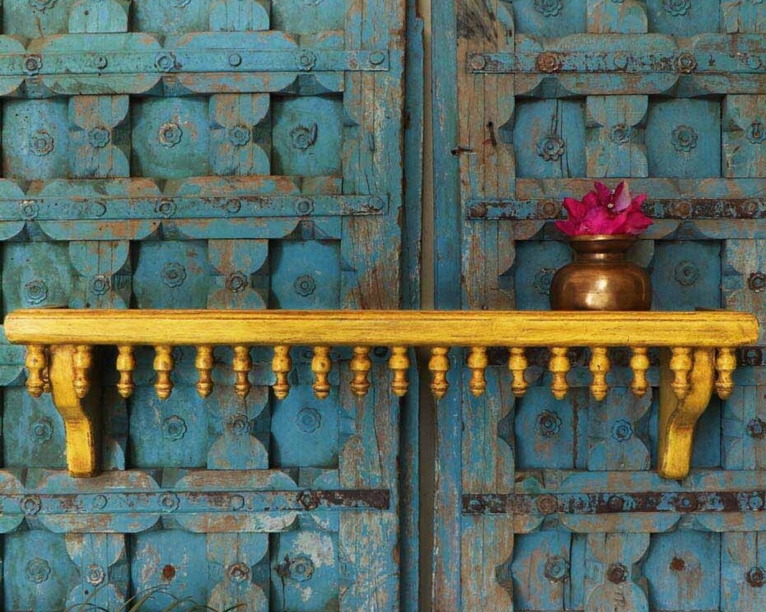 Indian Kachh Wooden Wall Shelf in Solid Hard Wood Vintage Style Rustic ...