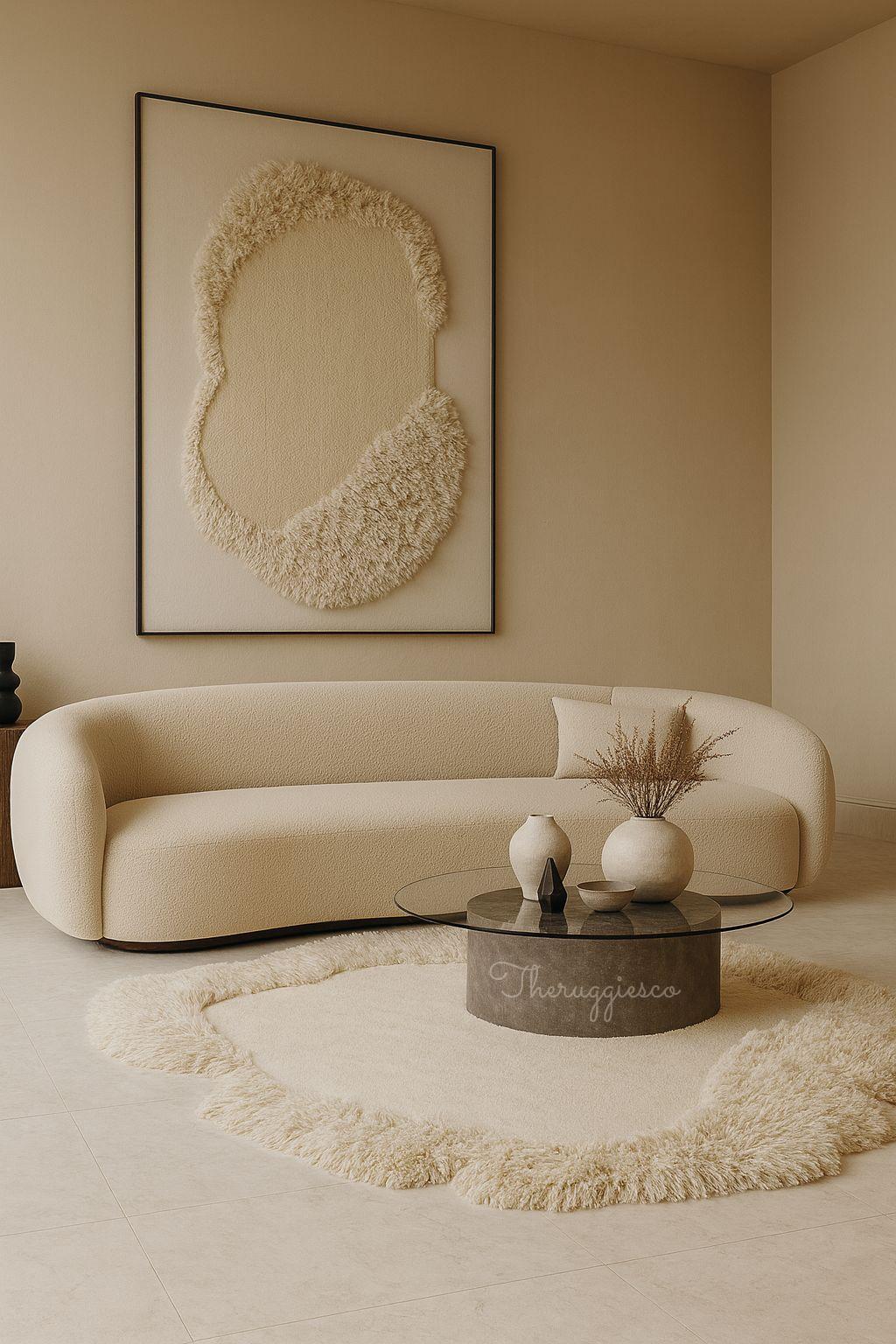 Modern Handtufted Wool Rug With Irregular Organic Shape – Cream Beige ...