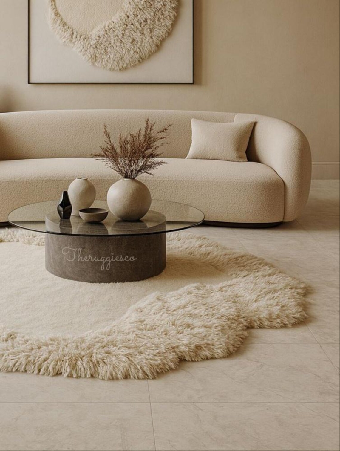 Modern Handtufted Wool Rug With Irregular Organic Shape – Cream Beige ...