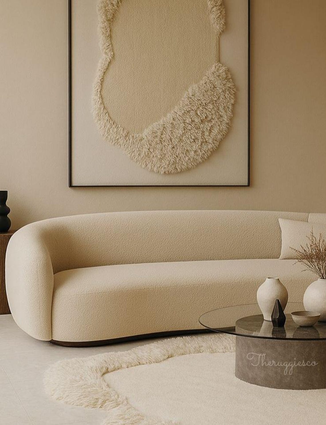 Modern Handtufted Wool Rug With Irregular Organic Shape – Cream Beige ...