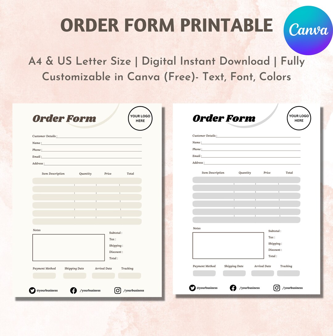 Editable Order Form Canva Template Crafters Order Form Small - Etsy ...
