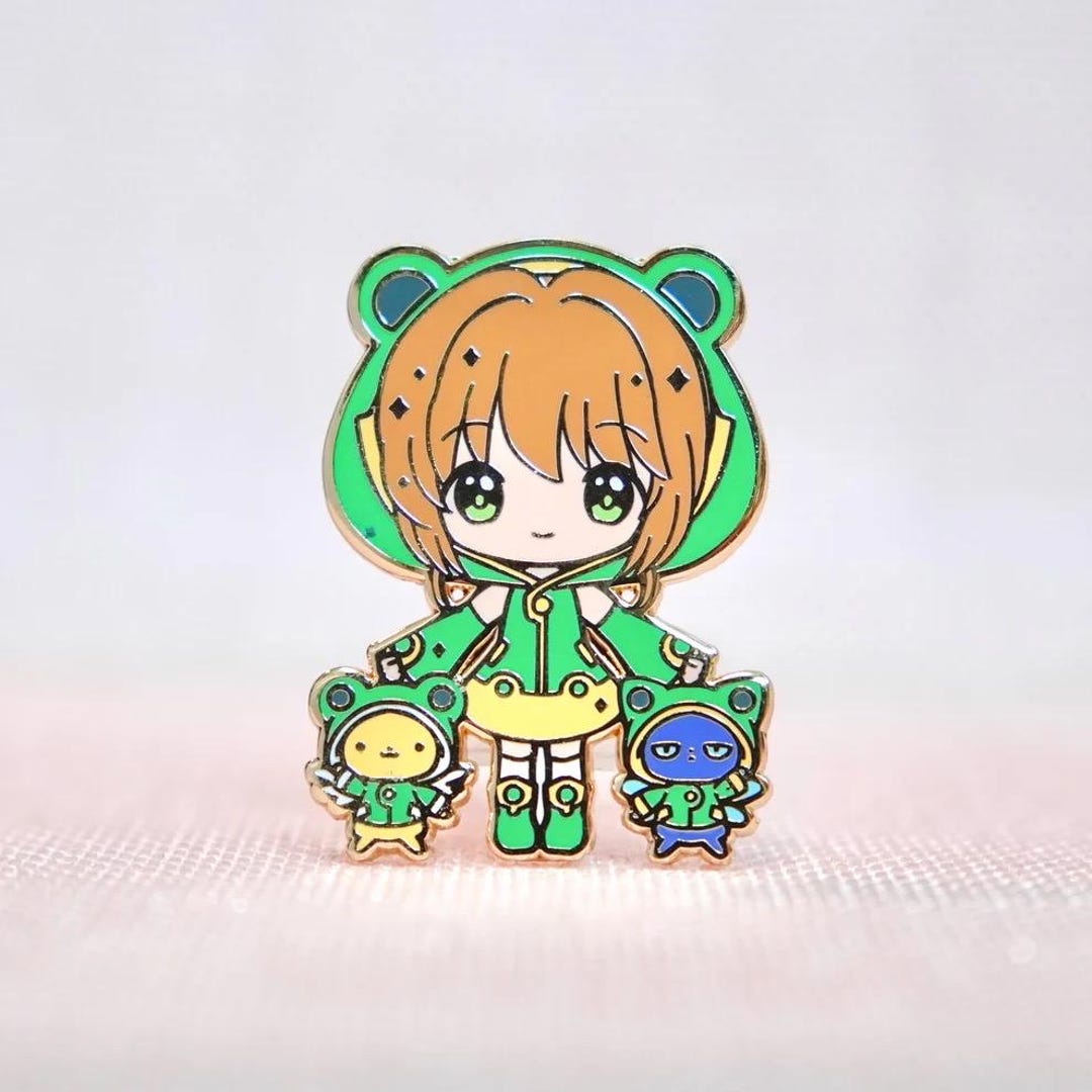 Sakura Frog Raincoat Enamel Pin: Kawaii Magical Girl Collectible, Kero ...