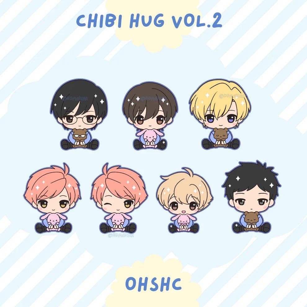 Ouran Host Club Chibi Hug Enamel Pin Set - OHSHC Fan Art, Shoujo Comedy ...
