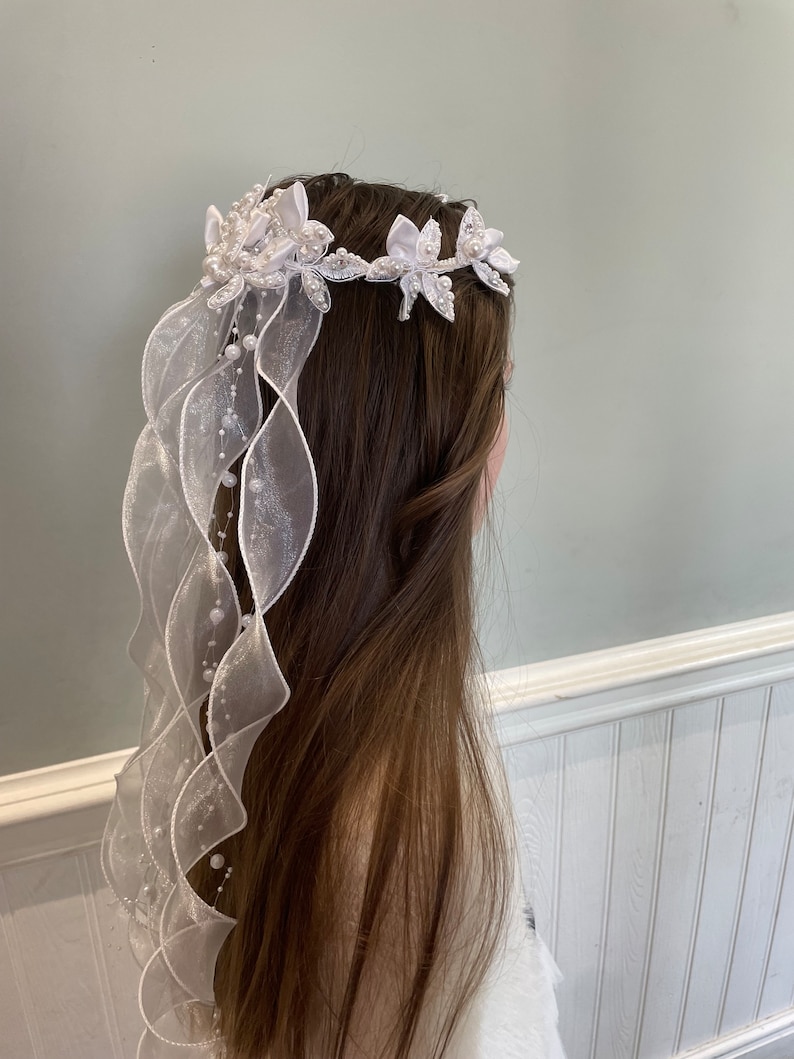 First Holy Communion Trailing Veil Hair Accessory Hairpiece With Wreath ...