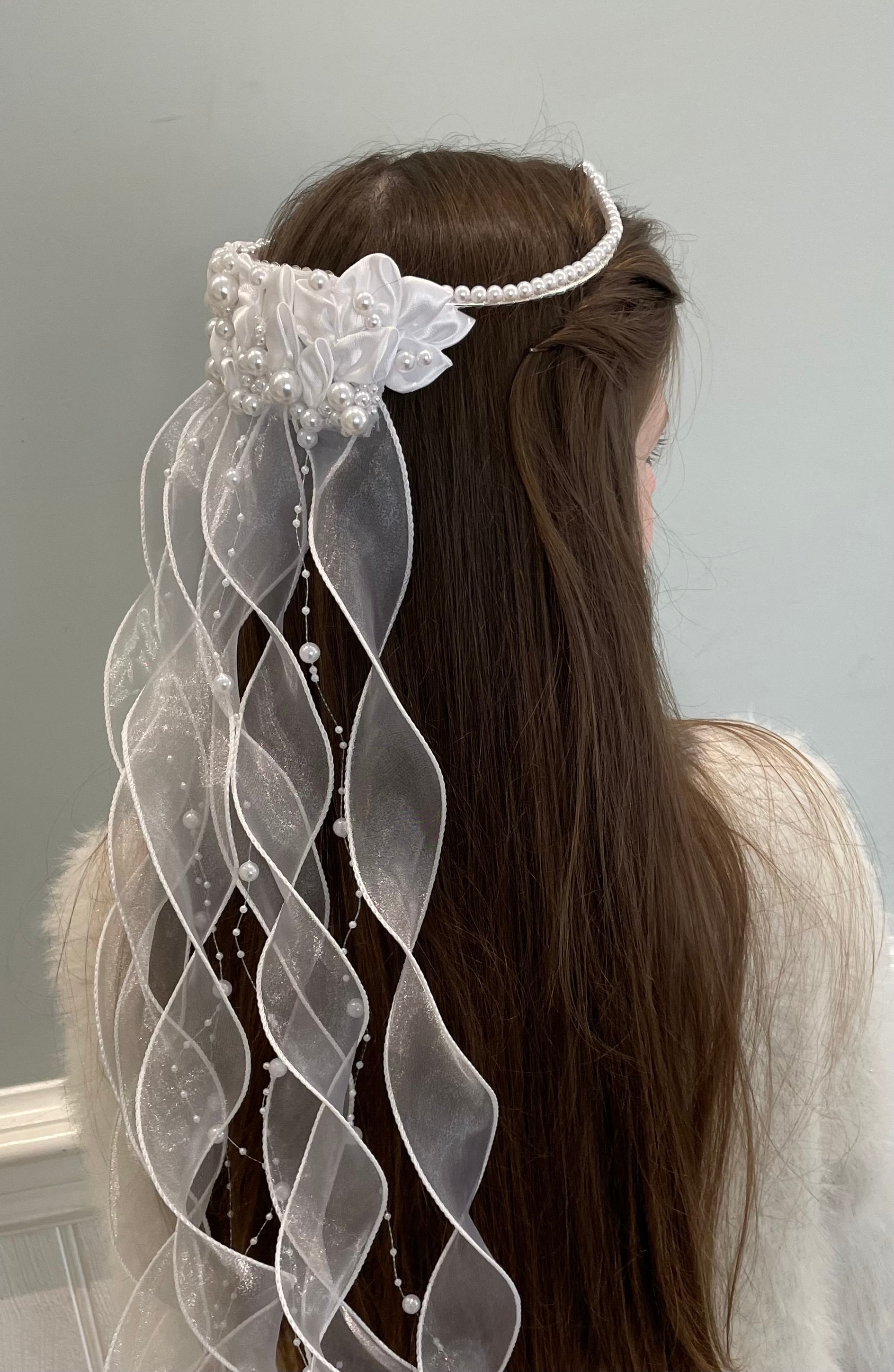 First Holy Communion Trailing Veil Hair Accessory - Etsy