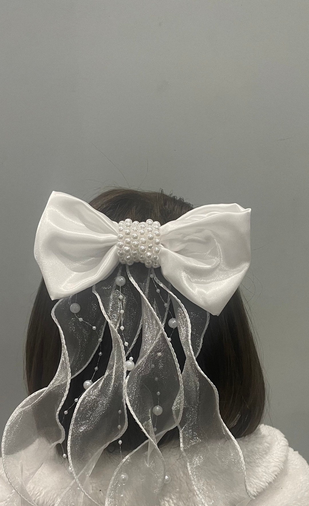 First Holy Communion Bow Trailing Veil Hair Accessory Hairpiece Short ...