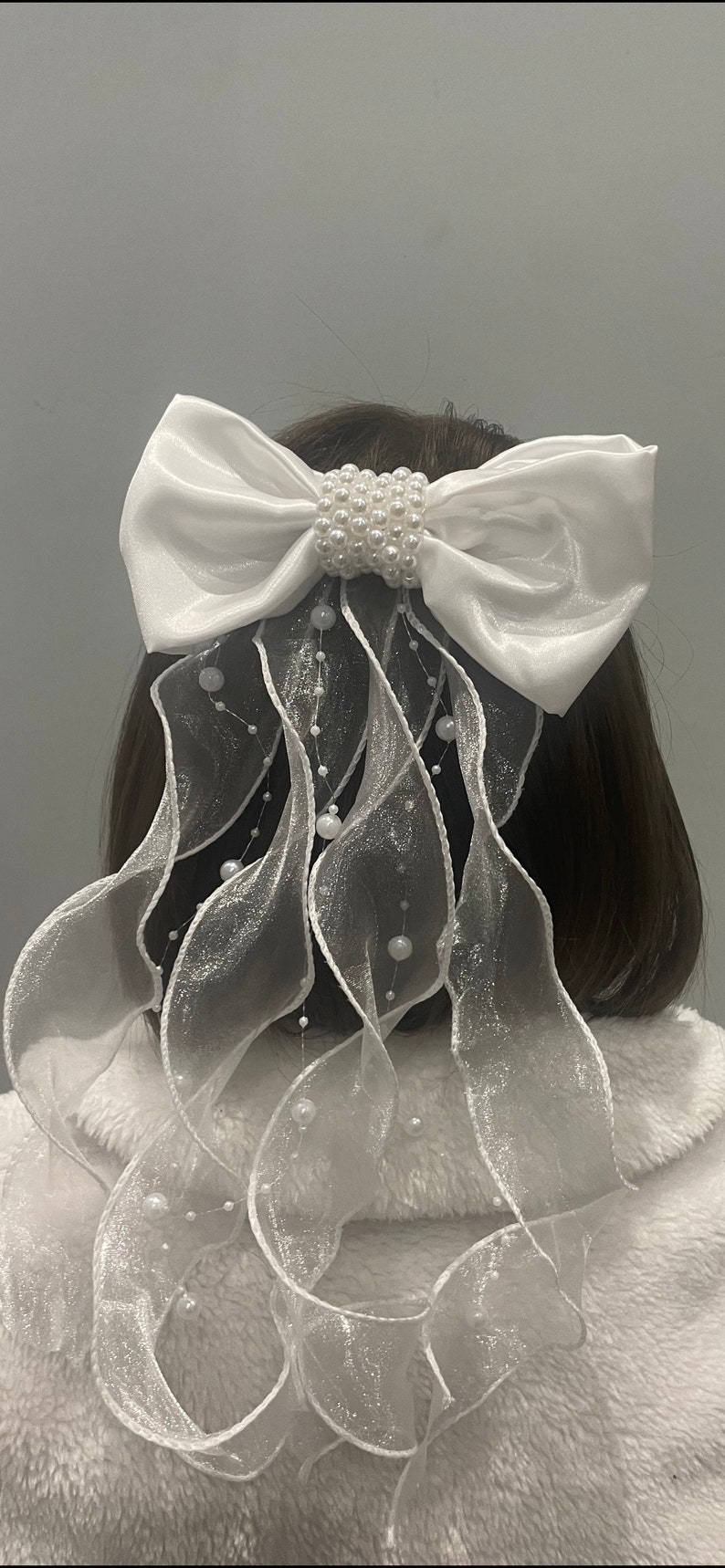 First Holy Communion Bow Trailing Veil Hair Accessory Hairpiece Short ...