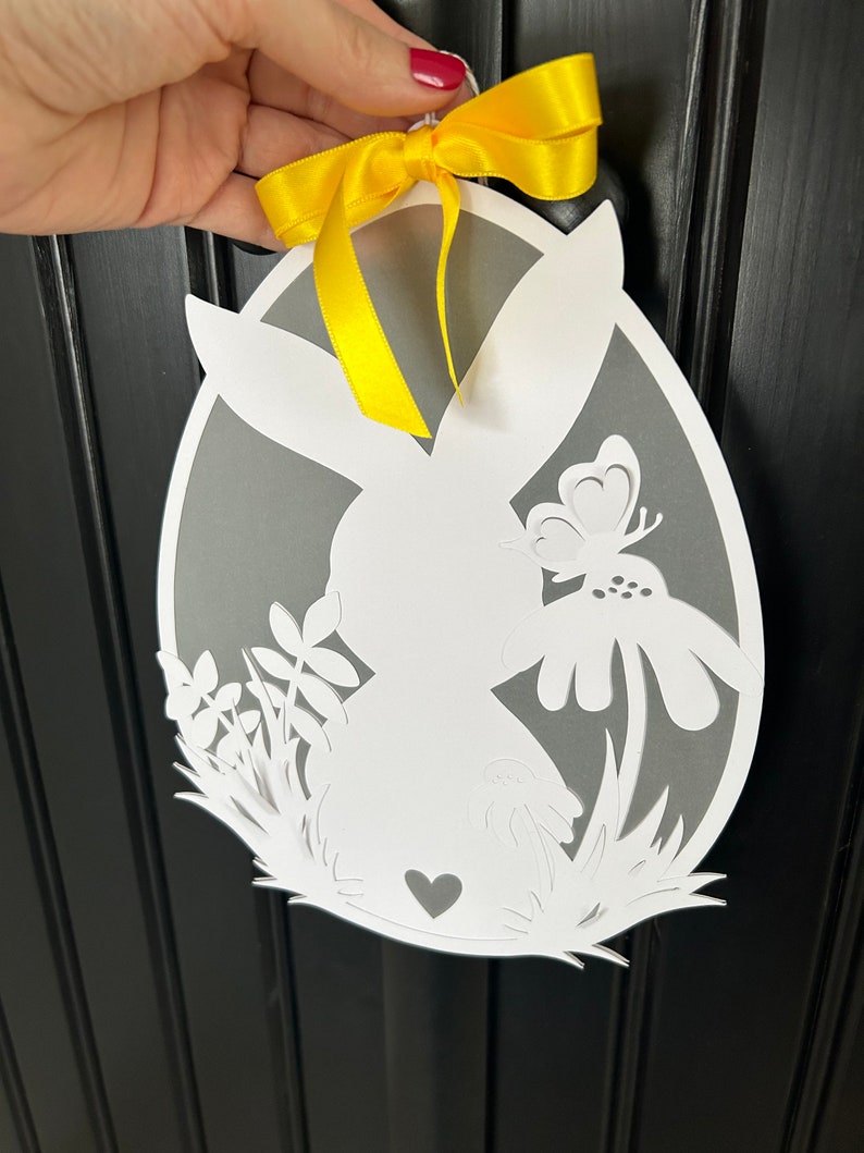 Plotterdatei SVG, PNG, DXF Ostern, Hase in Blumenwiese, Fensterdeko ...