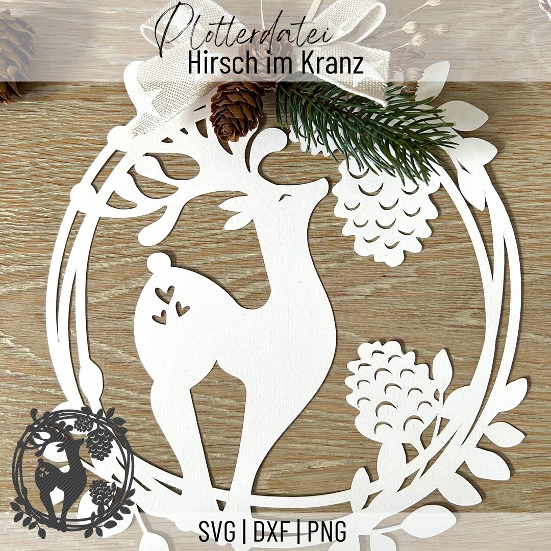 Plotterdatei Hirsch im Kranz Weihnachten Fensterdeko - Etsy.de