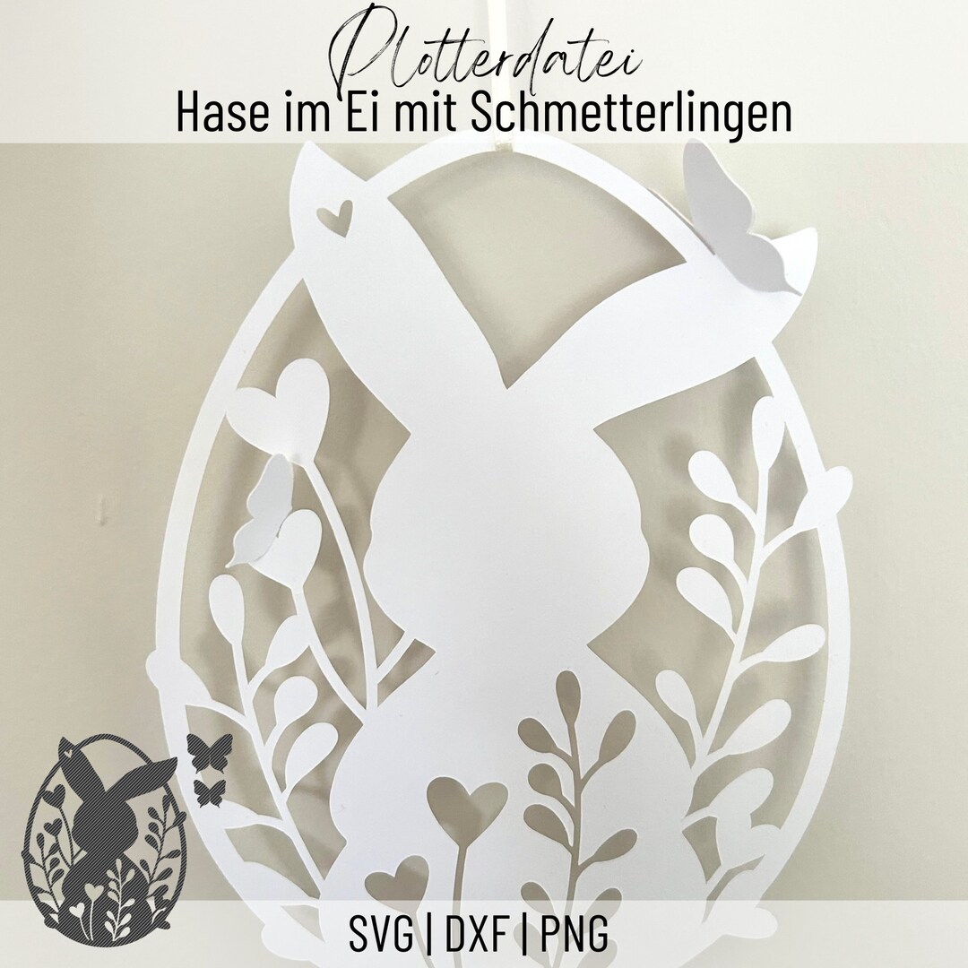 Plotter File Rabbit in Egg With Butterflies, SVG, PNG, DXF, Spring ...