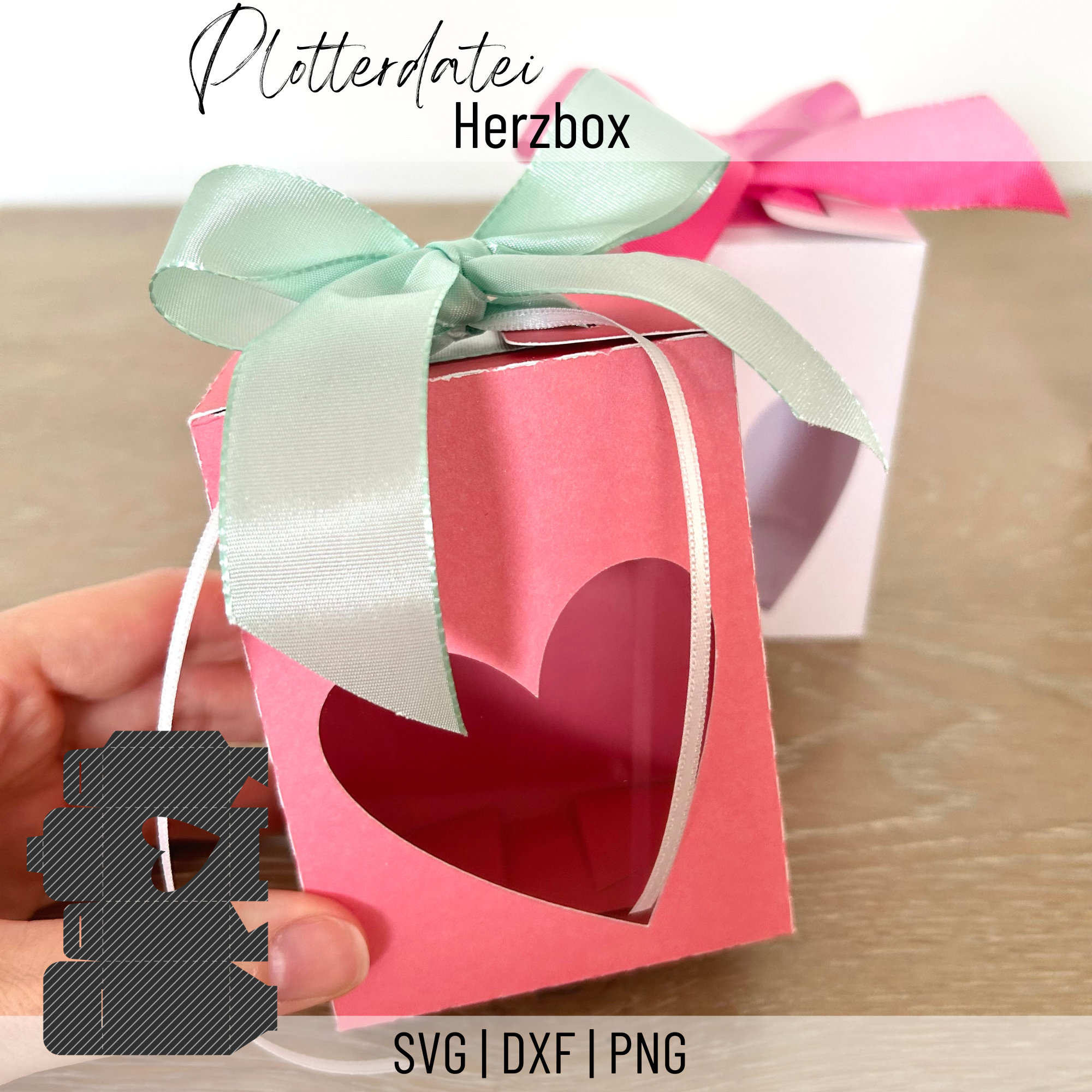 Plotterdatei SVG, PNG, DXF Herz Box, Geschenkschachtel, Valentinstag, Muttertag, Hochzeit ...