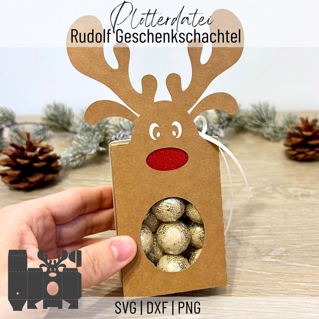 Plotter File Gift Box Rudolf, Box Christmas, SVG, DXF, PNG, Digital ...