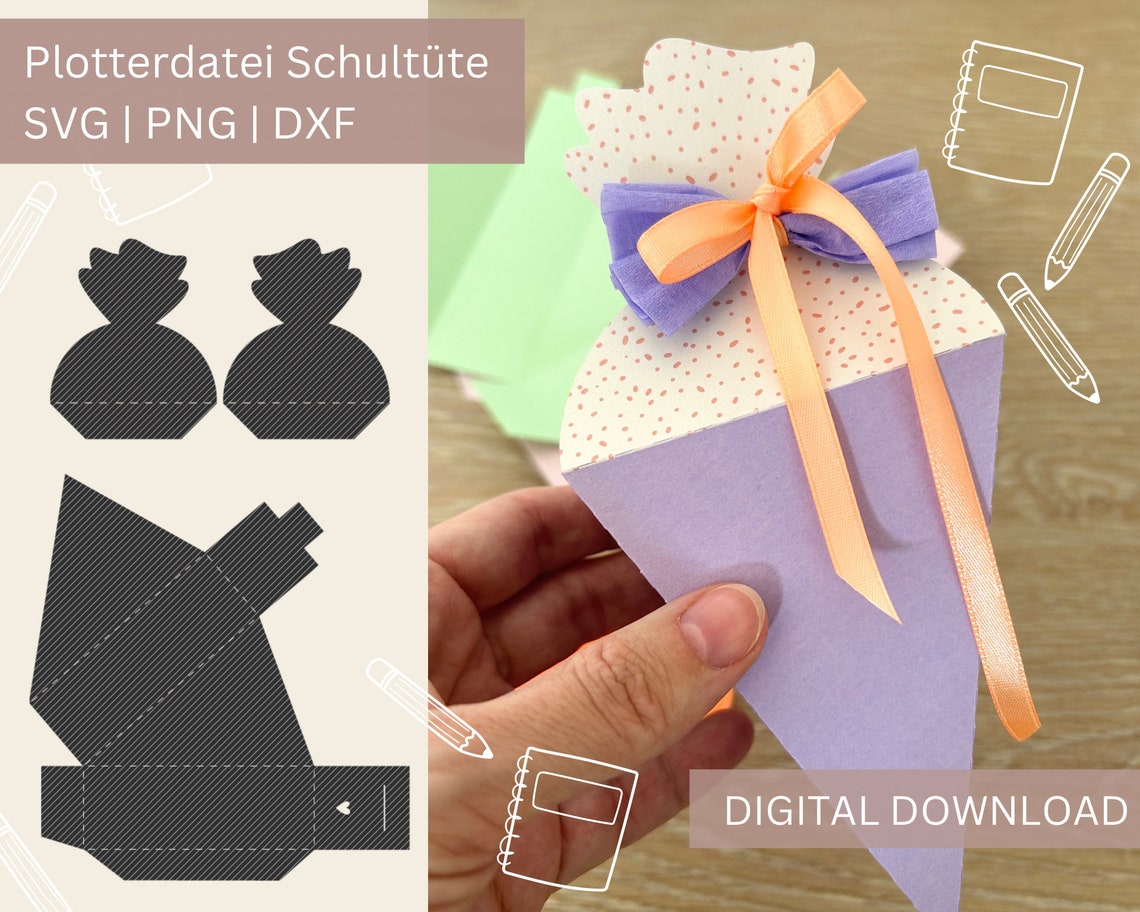 Plotterdatei SVG PNG DXF Schultüte Geschenkschachtel - Etsy.de