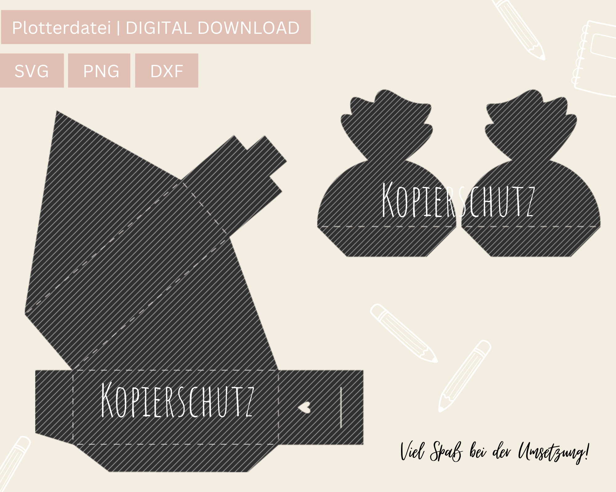Plotterdatei SVG, PNG, DXF, Schultüte, Geschenkschachtel, Digital ...