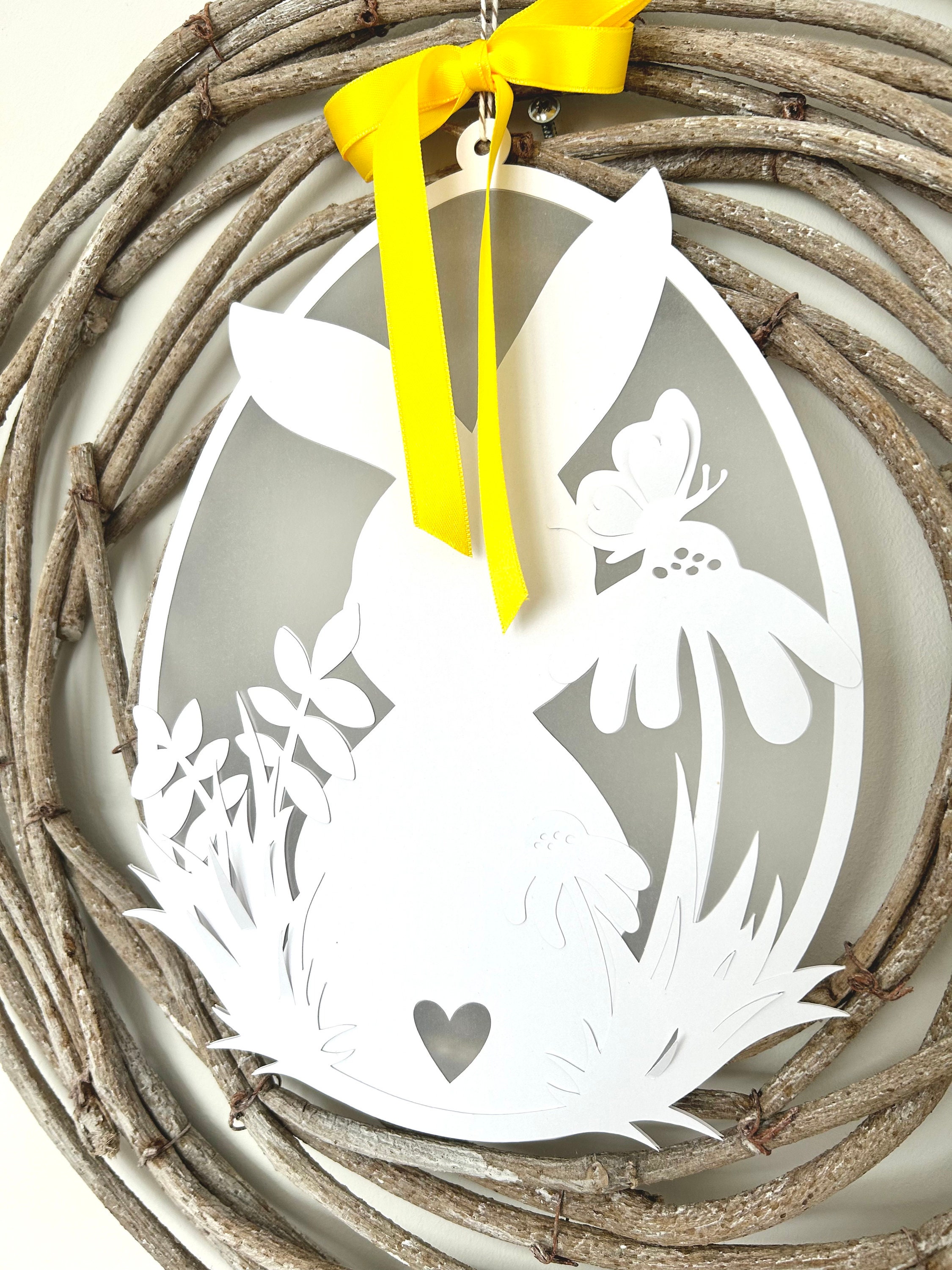 Plotterdatei SVG, PNG, DXF Ostern, Hase in Blumenwiese, Fensterdeko ...