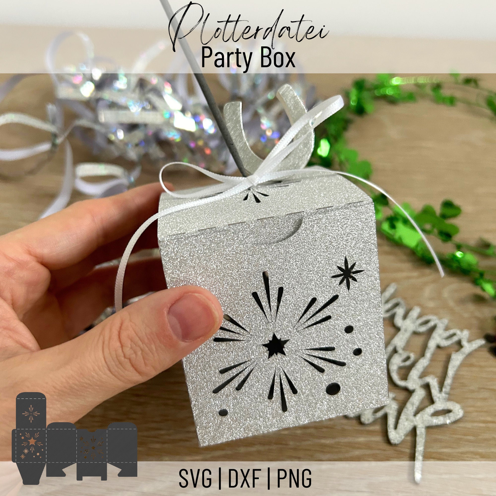 Plotterdatei Silvester Party Box, SVG, PNG, DXF, Geschenkschachtel ...