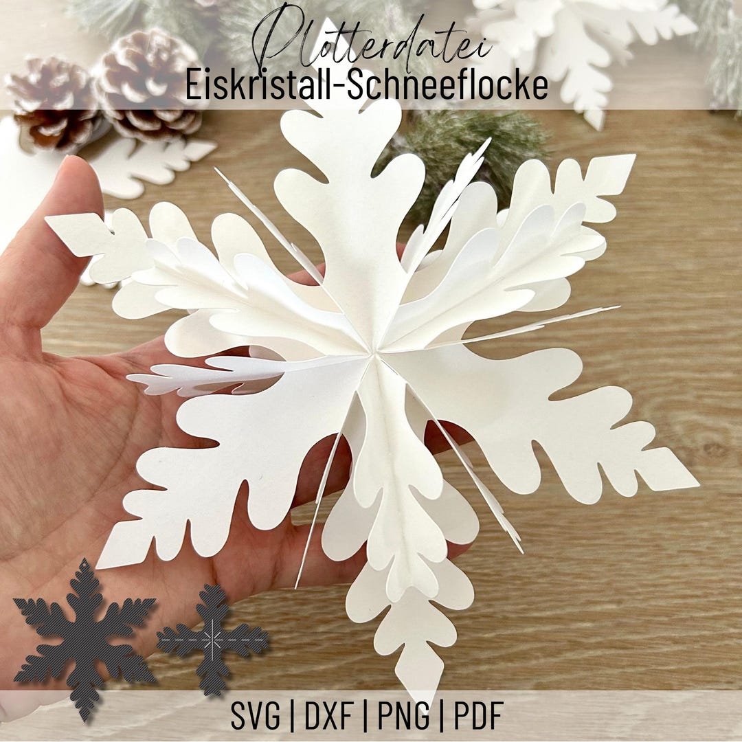 Plotterdatei Schneeflocke 3D, Eiskristall, Papierschneeflocke, Weihnachten, Schneidedatei SVG ...