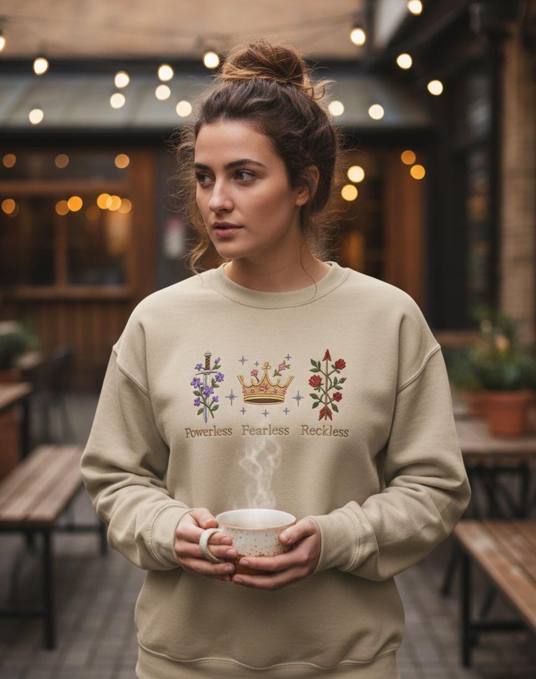 Custom Powerless Fearless Reckless Embroidered Sweatshirt, Feminine ...