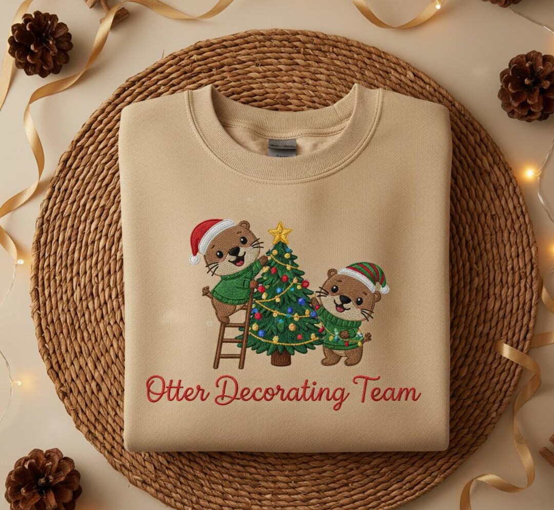 Custom Otter Decorating Team Embroidered Sweatshirt With Cute Holiday ...