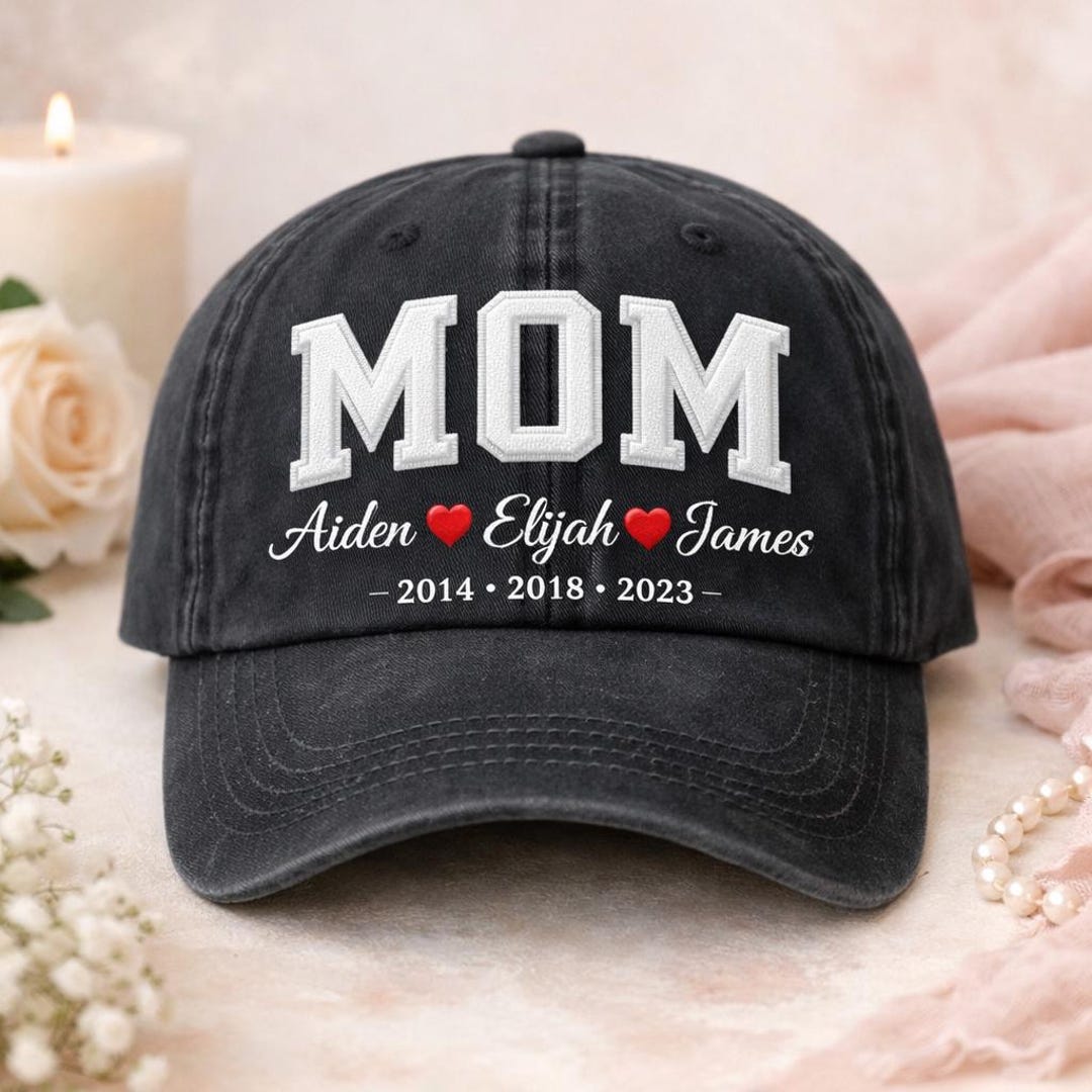 Custom MOM Embroidered Hat Personalized With Kids Names and Birth Years ...