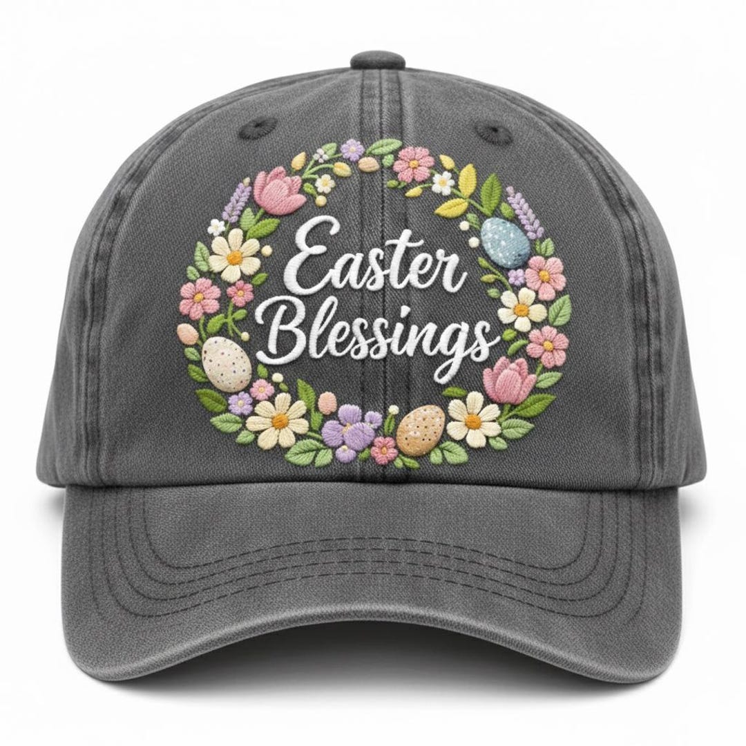 Custom Embroidered Easter Blessings Hat Floral Bunny Spring Christian ...