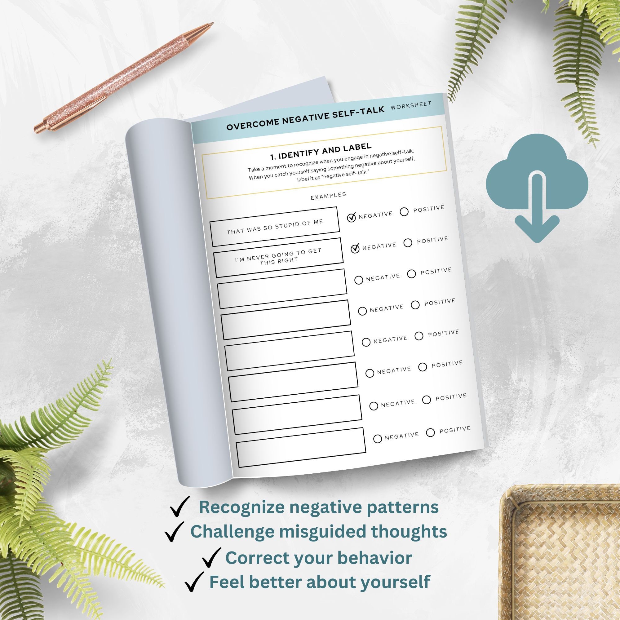 Overcome Negative Self Talk Workbook, INSTANT DOWNLOAD PDF, Silence ...