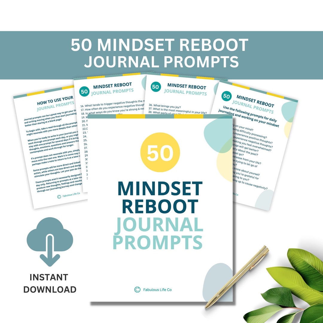 Mindset Journal Prompts INSTANT DOWNLOAD PDF, 50 Guided Prompts, Goal ...