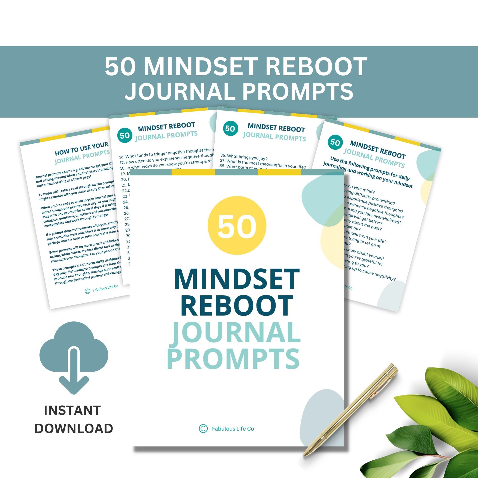 Mindset Journal Prompts INSTANT DOWNLOAD PDF, 50 Guided Prompts, Goal ...