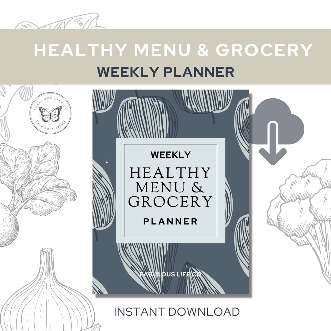 Healthy Weekly Meal Planner and Grocery List, INSTANT DOWNLOAD, Menu ...