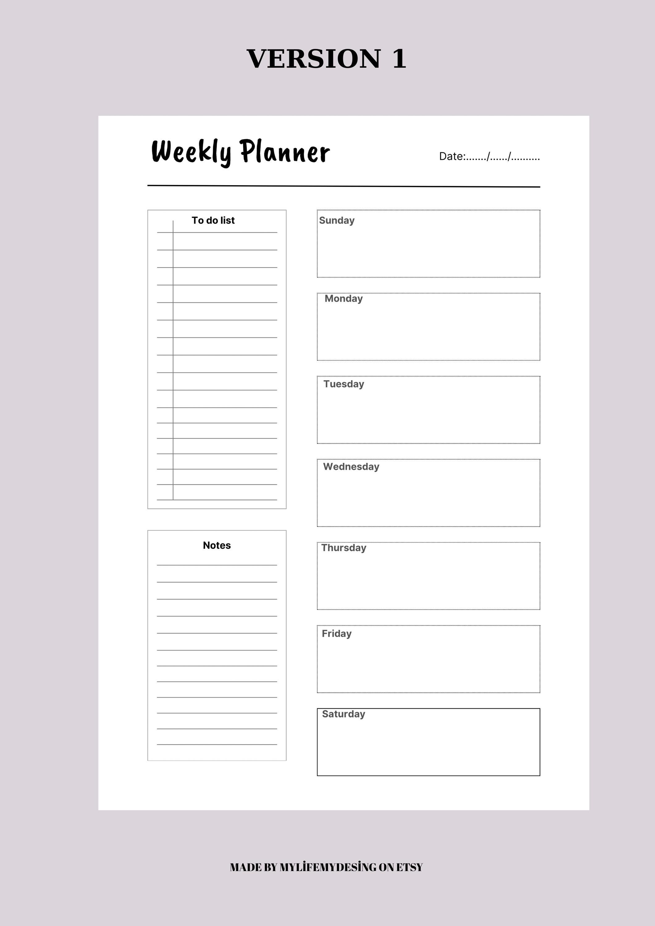Weekly Planner Printable Minimalist Weekly Planner PDF, Weekly ...