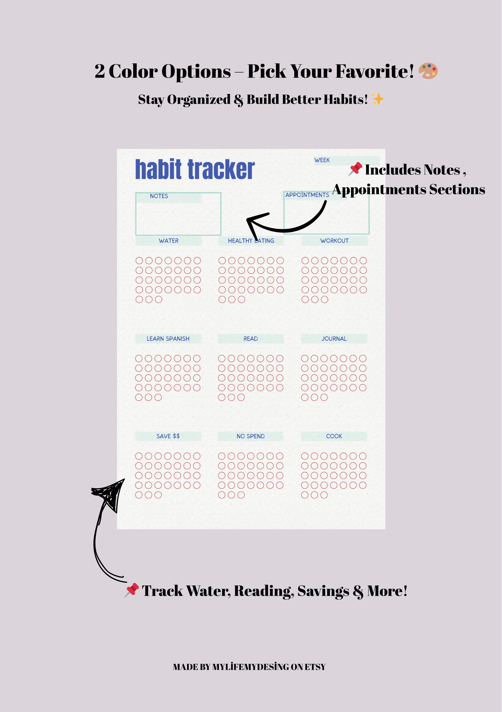Habit Tracker Printable | 2-page Digital Download | Weekly Habit ...