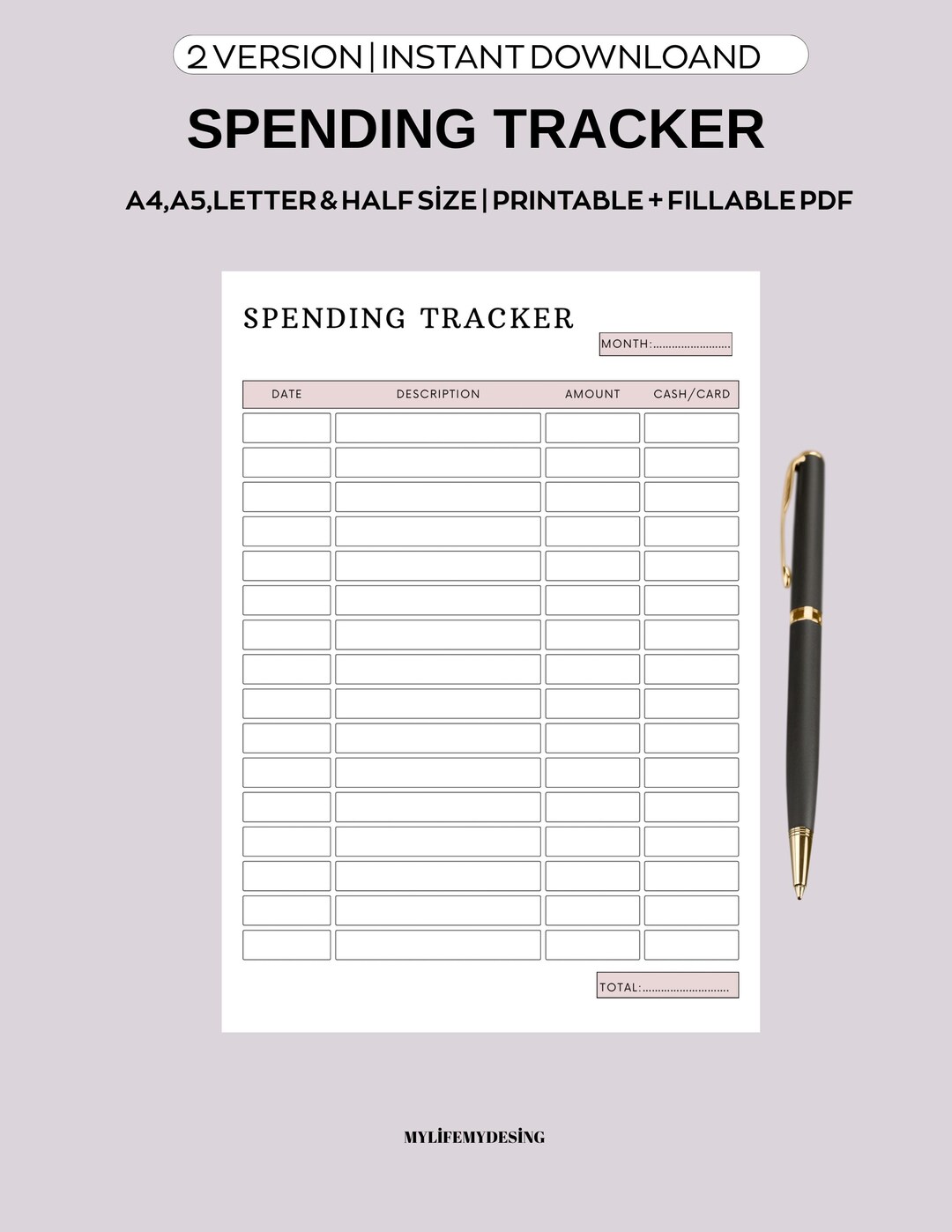Printable Spending Tracker, Expense Tracker, Monthly Transactions Log ...