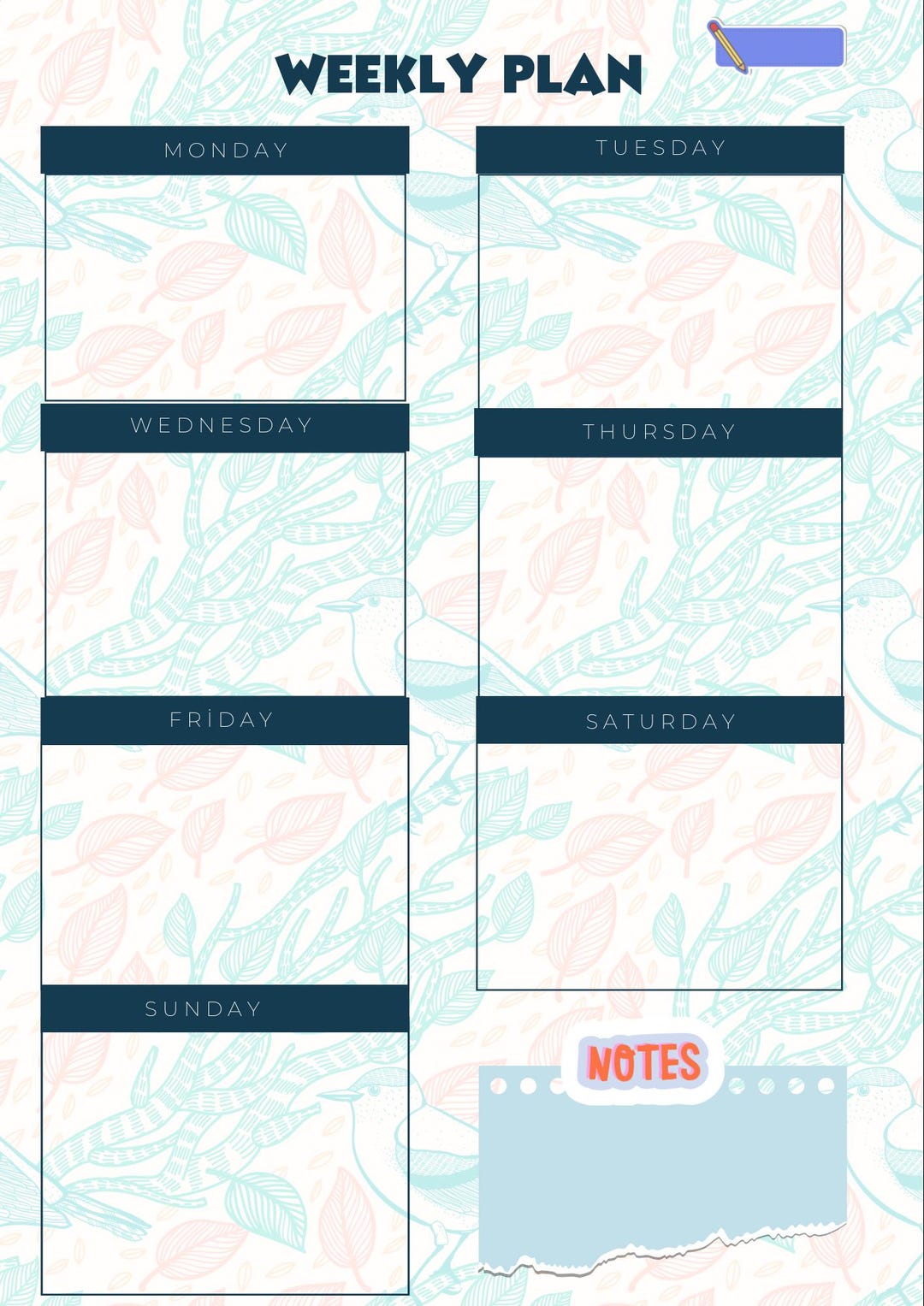 Printable Weekly Planner Minimalist Weekly Schedule Digital Weekly ...