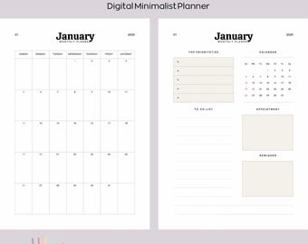 2025 Monthly Calendar With Notes, Digital Calendar, Year Calendar ...
