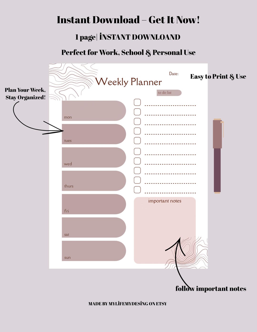 Weekly Planner Printable Minimalist Weekly Planner PDF, Weekly ...