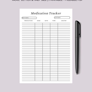 Medication Tracker, Printable, Medication Tracker, Medication Intake ...