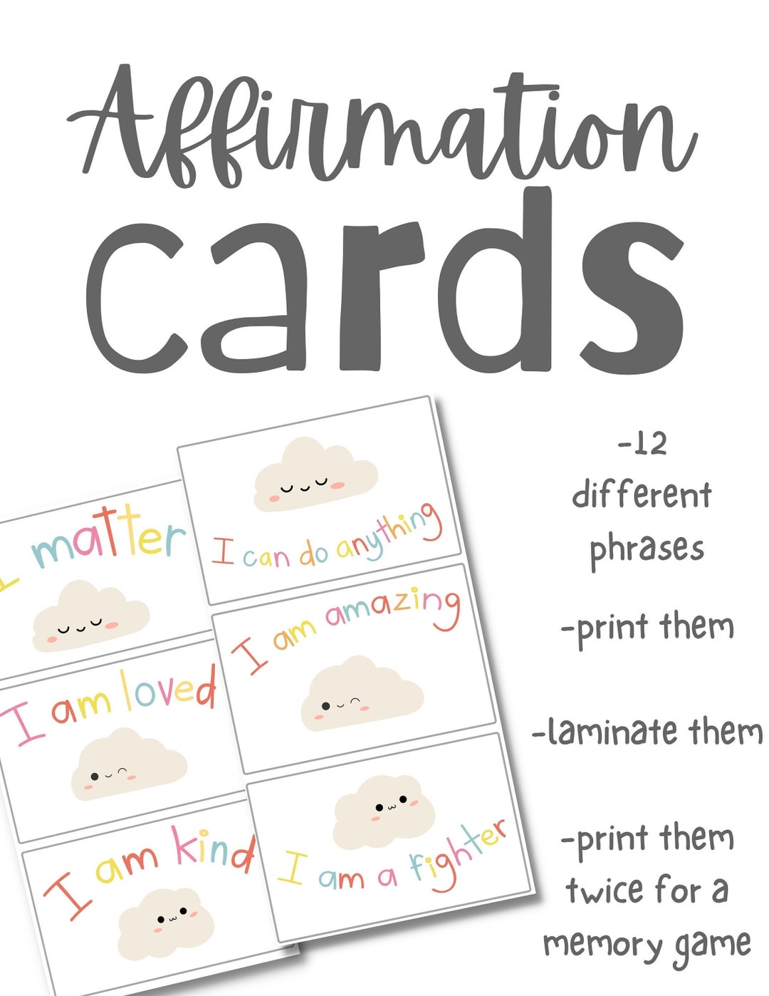 12 Affirmation Cards - Etsy