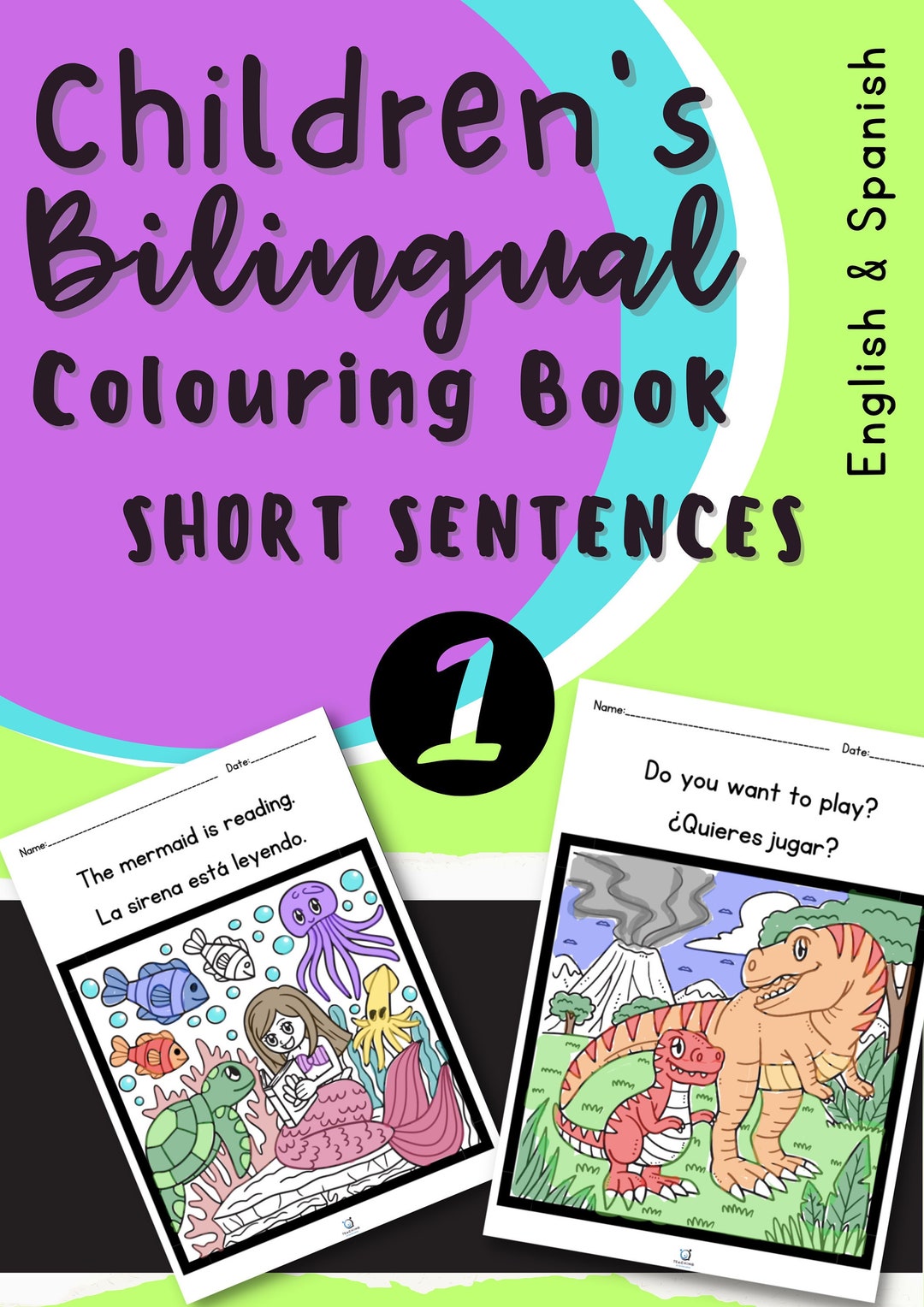 Children's Bilingual Colouring Book SHORT SENTENCES - Etsy