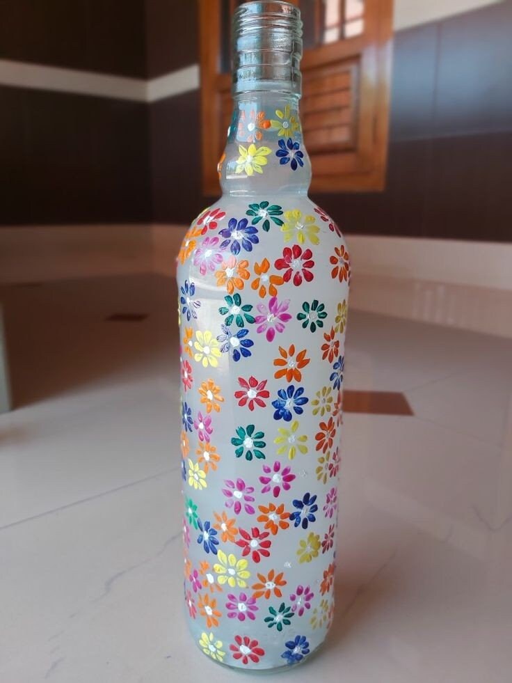 Bottle Art With Colourful Flowers for Decor Living Room - Etsy