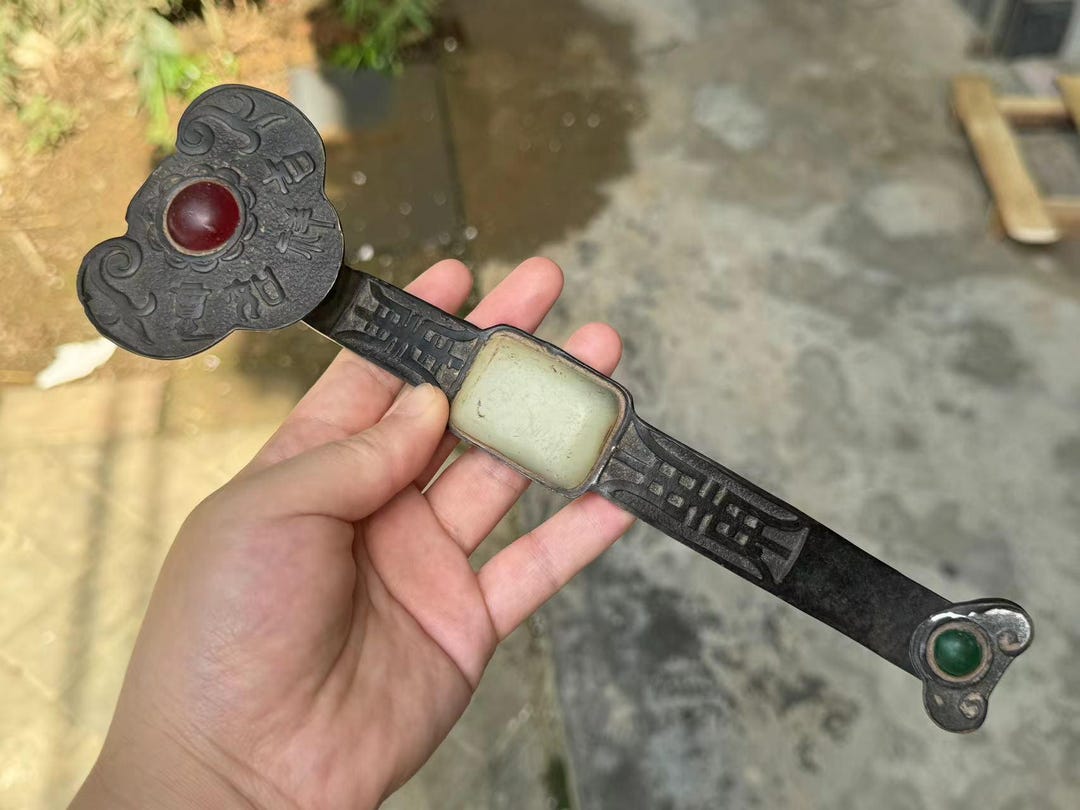 Vintage Bronze Copper Ruyi Sculpture, Auspicious Wealth Ruyi Yuanbao ...