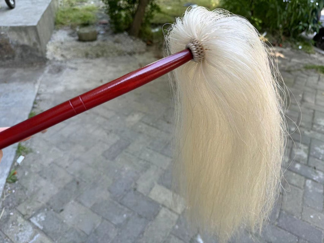 Natrue White Real Horse Tail Buddha Dust Props Wood Handle Horsetail ...