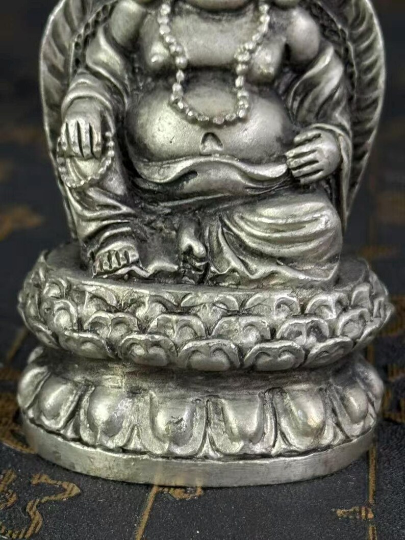 White Copper Happy Laugh Maitreya Buddha Wealth Luck Statue Buddhist ...