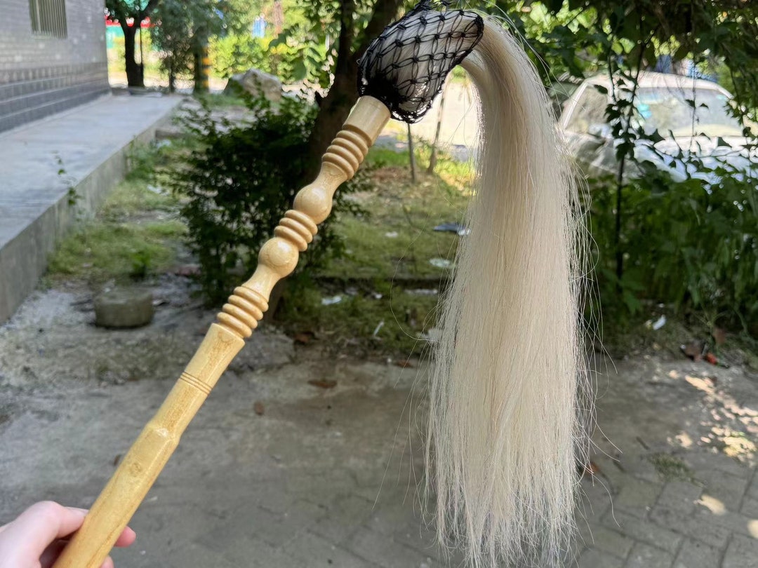 Natrue White Real Horse Tail Buddha Dust Props Wood Handle Horsetail ...