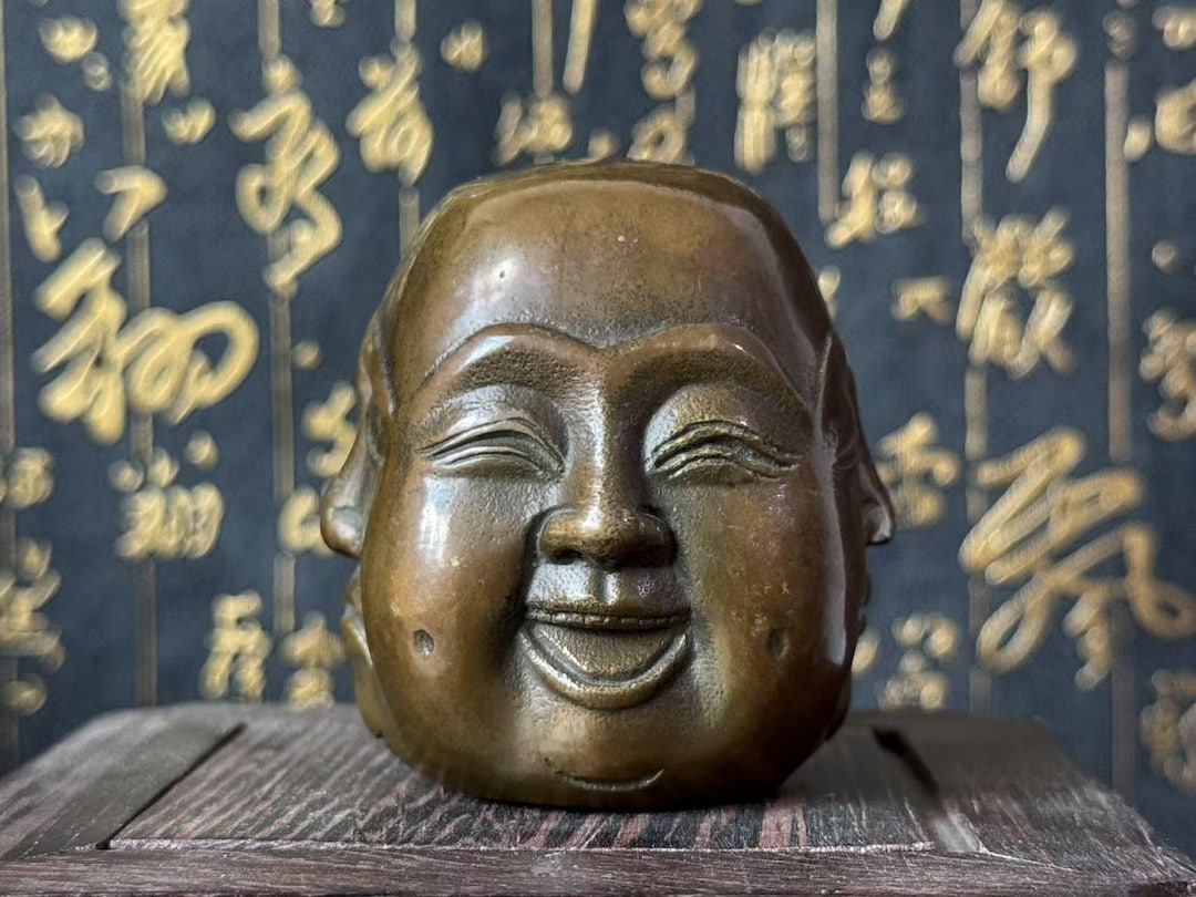 Four Faces Copper Buddha Head Sculpture Vintage Copper Happy Laugh ...