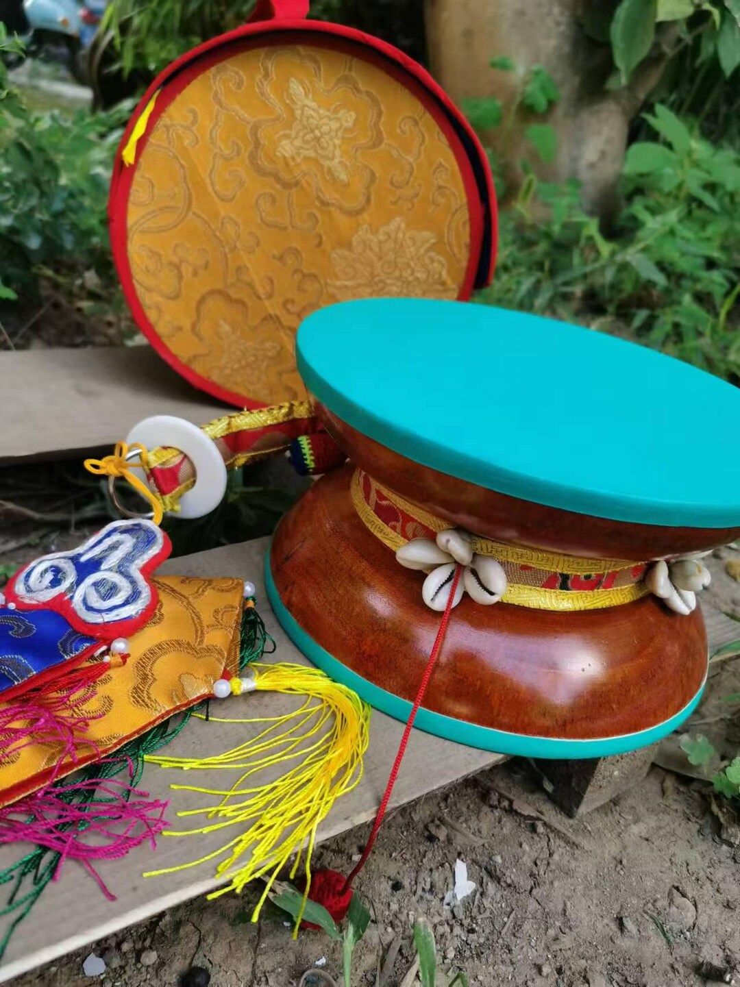 Tibetan Vintage Wooden Drum Nepal Buddhism Tambourine Sheepskin Drum ...