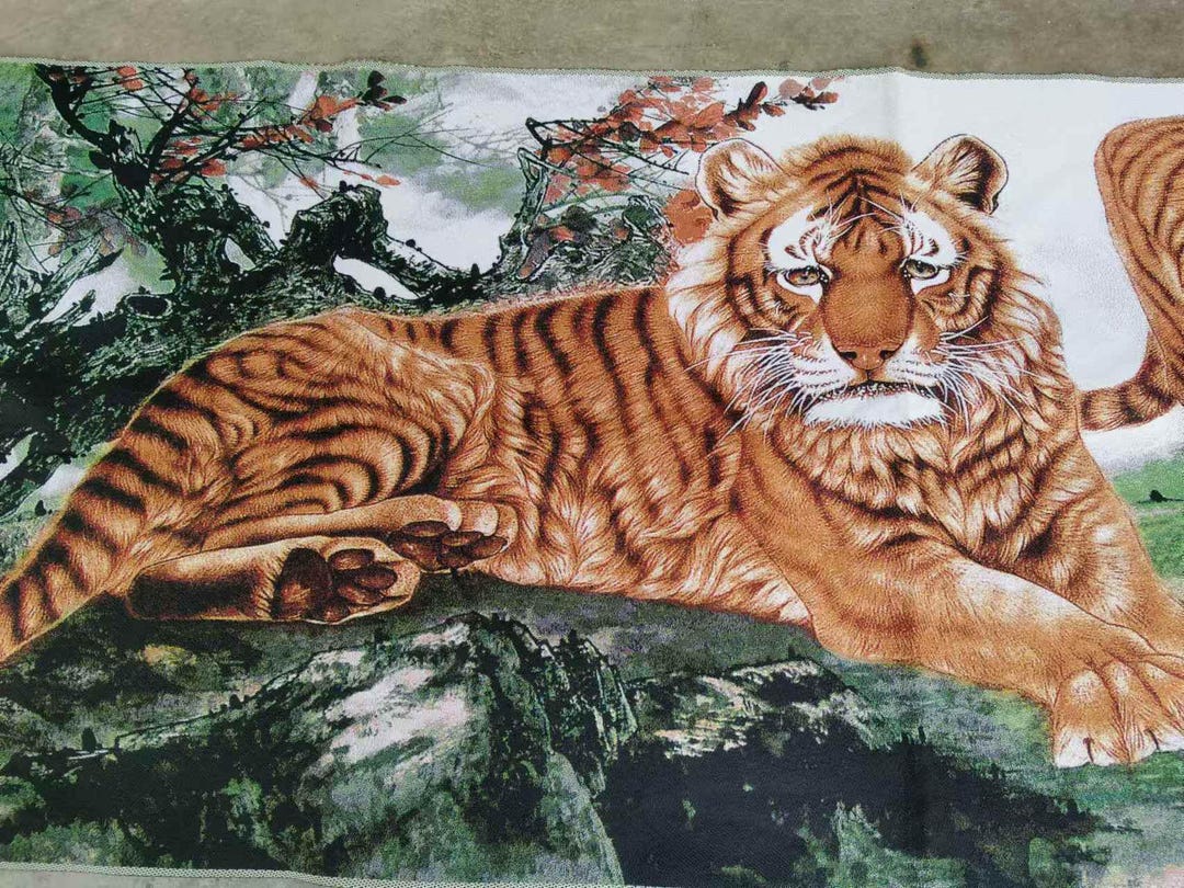 61x22 Vintage Big Tiger Climb Mountains Drawing Hand Painted Silk Wall ...