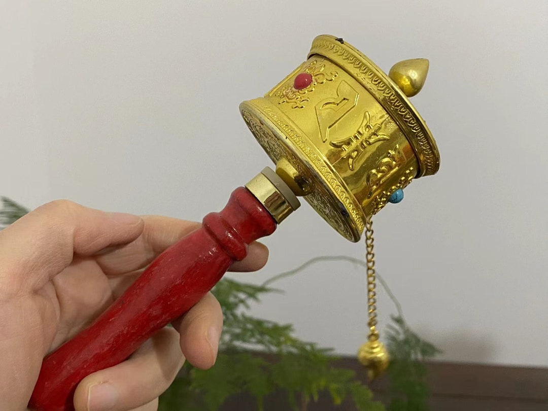 Tibetan Hand Held Prayer Wheel With Tibetan Buddhist Scriptures Prayer ...